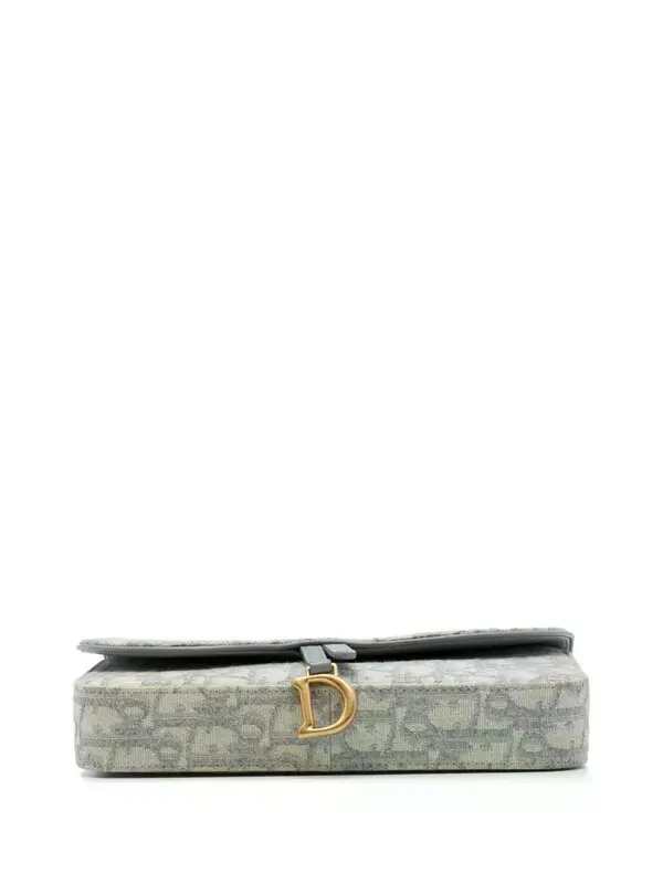 Dior 2023 Oblique Canvas Saddle Wallet On Chain Crossbody Bag - Grey