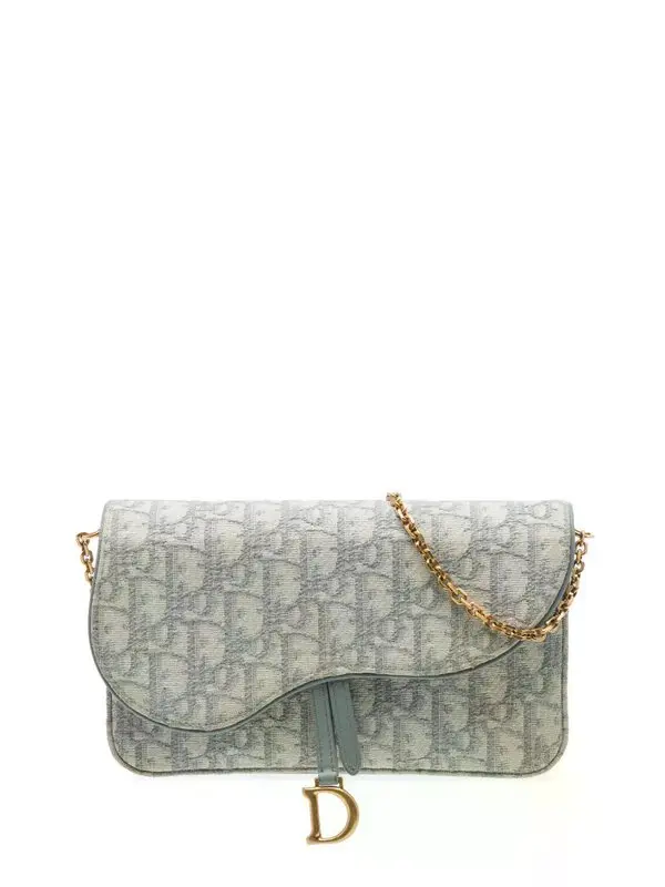 Dior 2023 Oblique Canvas Saddle Wallet On Chain Crossbody Bag - Grey