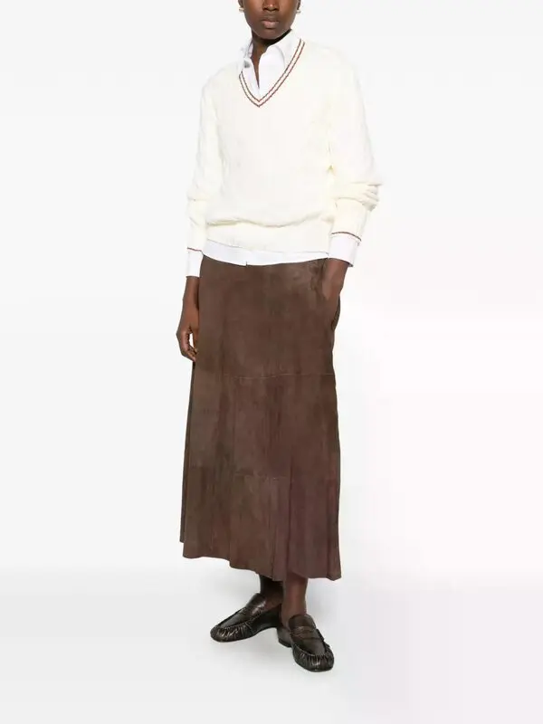 Loro Piana Augusta Cable-knit V-neck Sweater