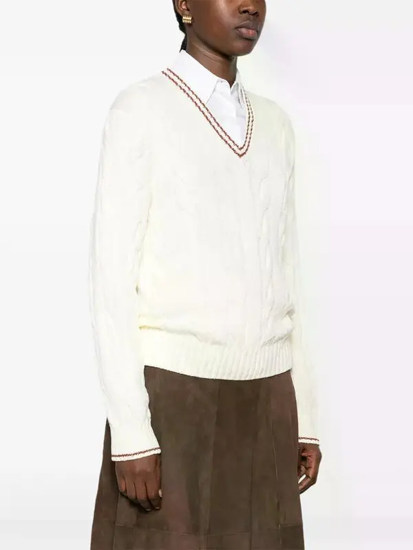 Loro Piana Augusta Cable-knit V-neck Sweater