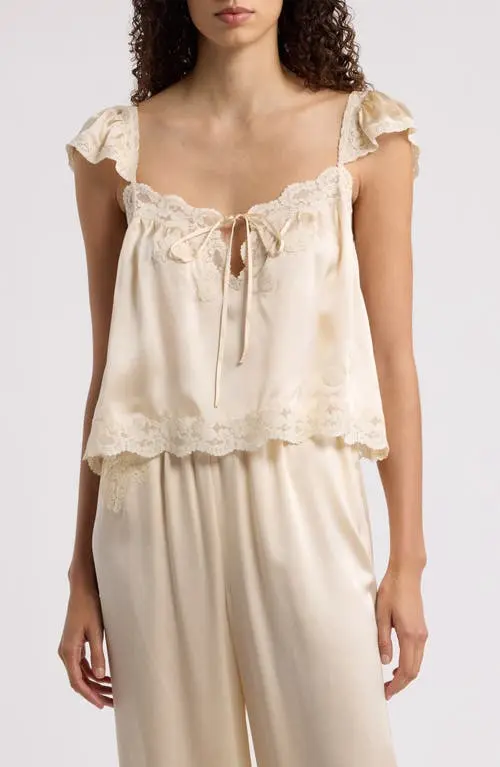 DÔEN Rosalee Silk Top With Lace Trim - Candlelight