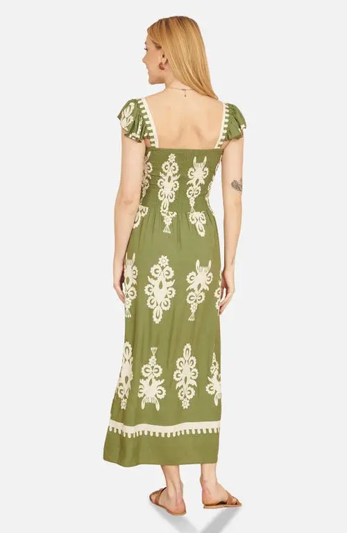 YUMI Block Print Ruched Maxi Dress