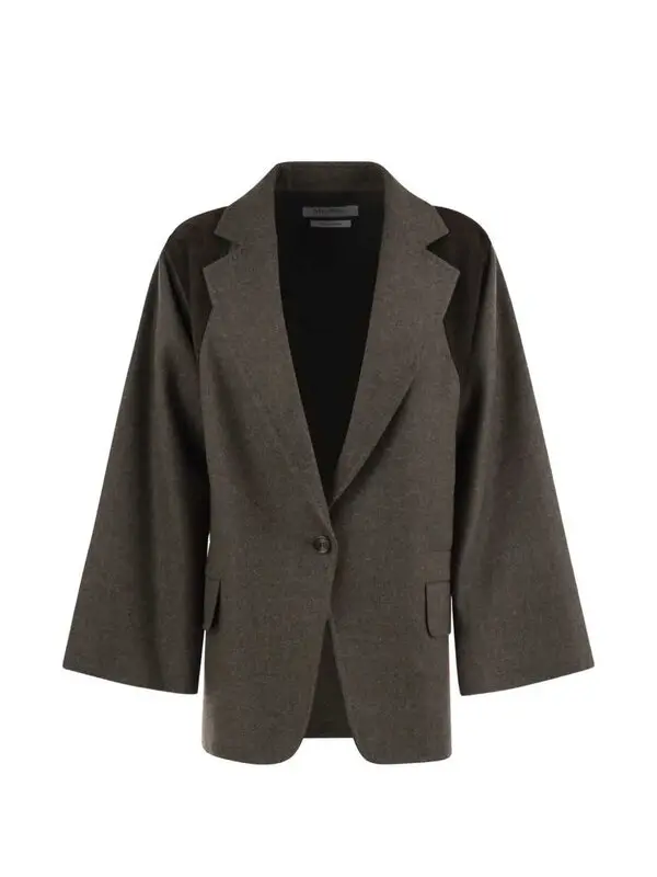 Max Mara Fenice Blazer In Virgin Wool With Leather Inserts - Gray