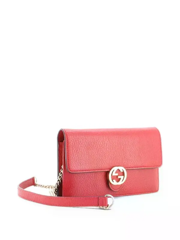 Gucci Interlocking Wallet On Chain Leather Crossbody Bag - Red
