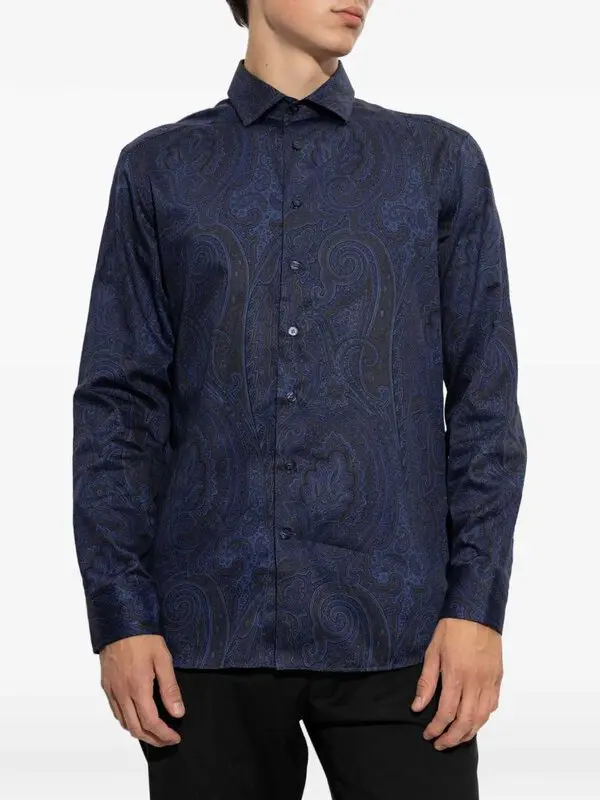 Etro Cotton Sateen Shirt With Arnica Motif - Blue
