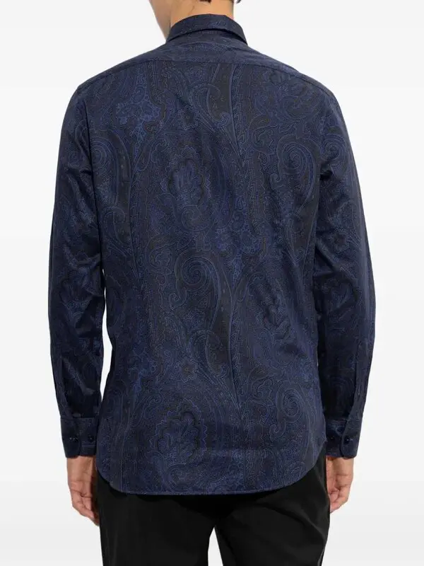 Etro Cotton Sateen Shirt With Arnica Motif - Blue