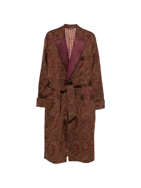 Etro Belted Coat With Jacquard Paisley Print