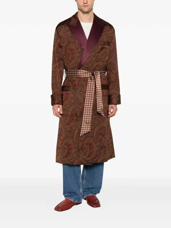 Etro Belted Coat With Jacquard Paisley Print