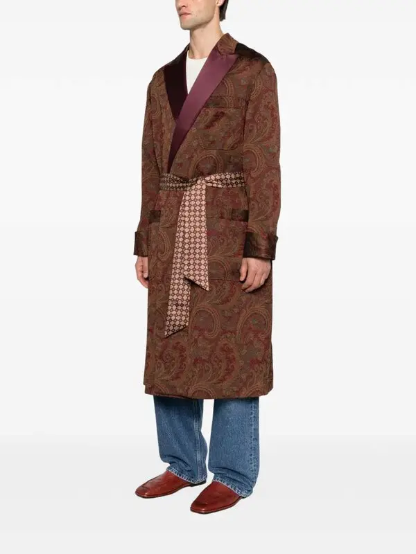 Etro Belted Coat With Jacquard Paisley Print