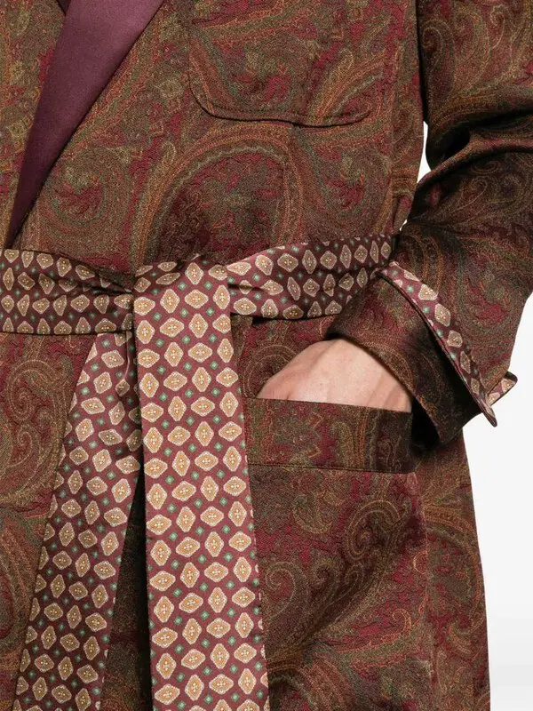 Etro Belted Coat With Jacquard Paisley Print