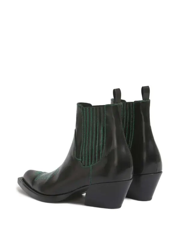 Marni Leather Cowboy Boots With Contrast Stitching