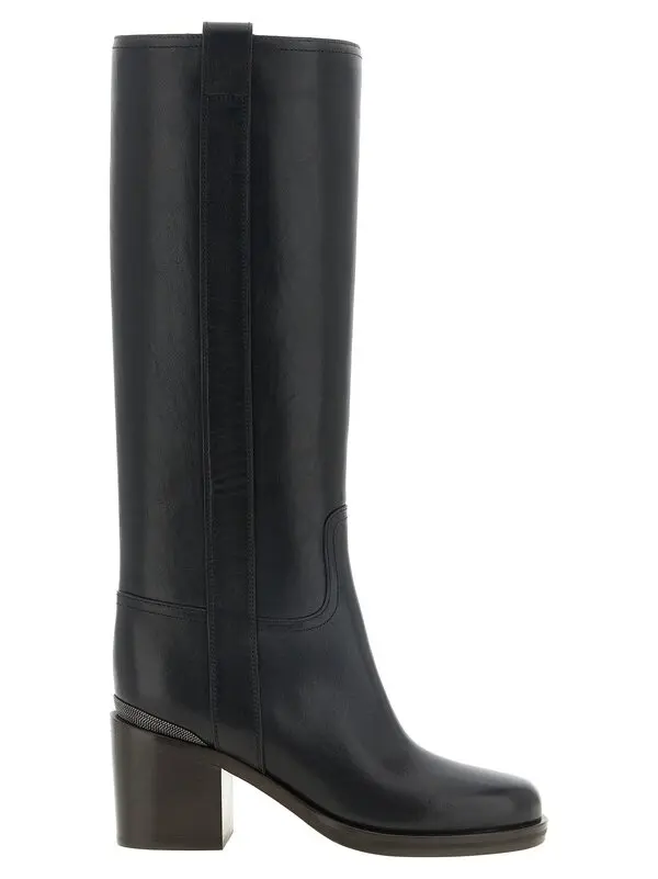 Brunello Cucinelli Riding Leather Boots With 'precious Detail