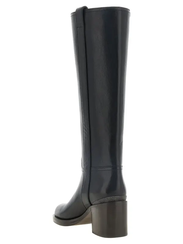 Brunello Cucinelli Riding Leather Boots With 'precious Detail