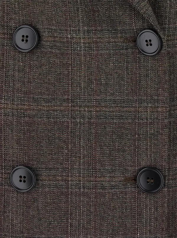 LEPLAIN Brown Double-breasted Blazer With Check Motif And Peak Revers In Fabric For