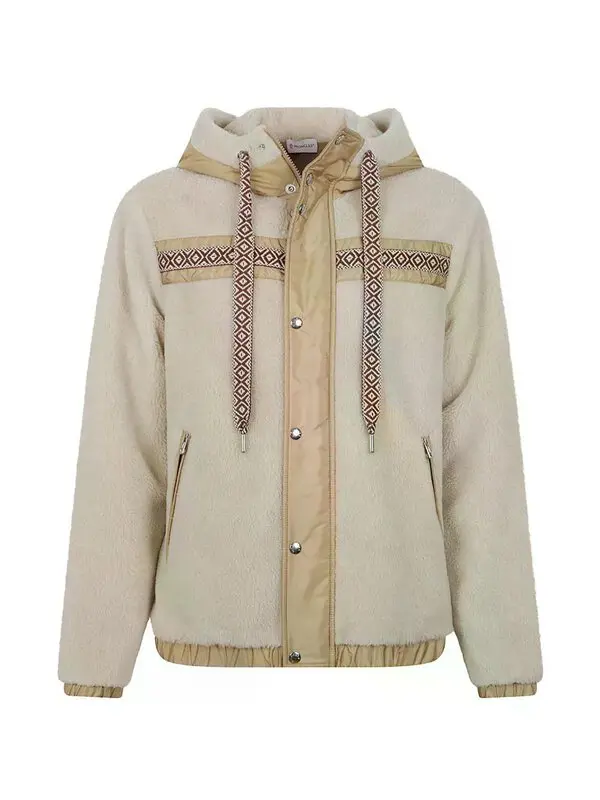 Moncler Geometric Trim Teddy Zip-up Hoodie - Neutrals
