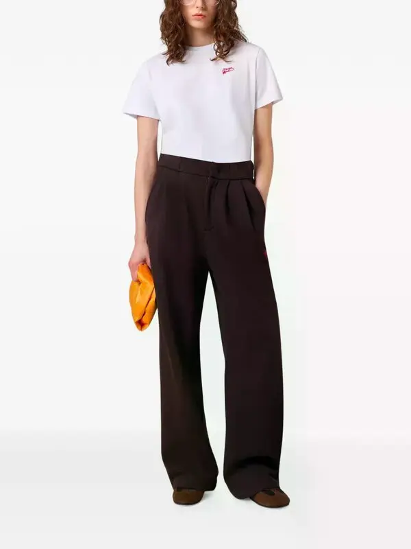 MSGM Pleated Logo-embroidered Straight Trousers - Brown