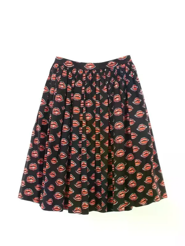 Prada 2010s Lip-pattern Midi Skirt - Black
