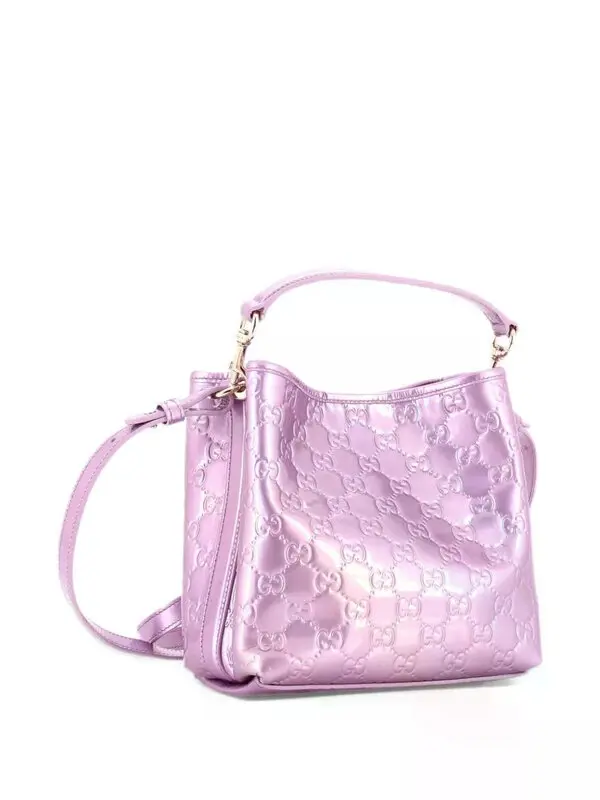 Gucci Emblem Gg Embossed Patent Small Bucket Bag