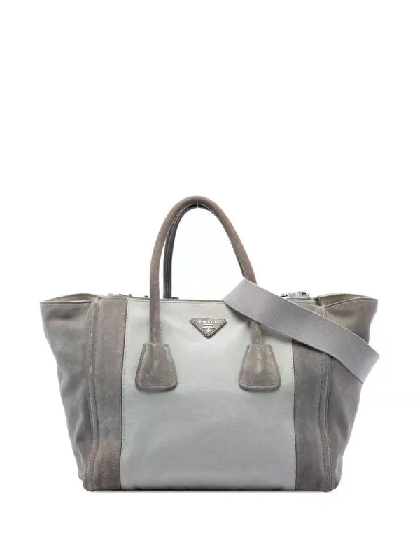 Prada 2010-2026 Scamosciato And Canapa Twin Pocket Double Handle Satchel - Grey