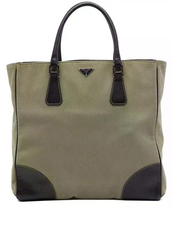 Prada 2000-2013 Cinghiale Trimmed Canvas Canapa Tote Bag - Brown