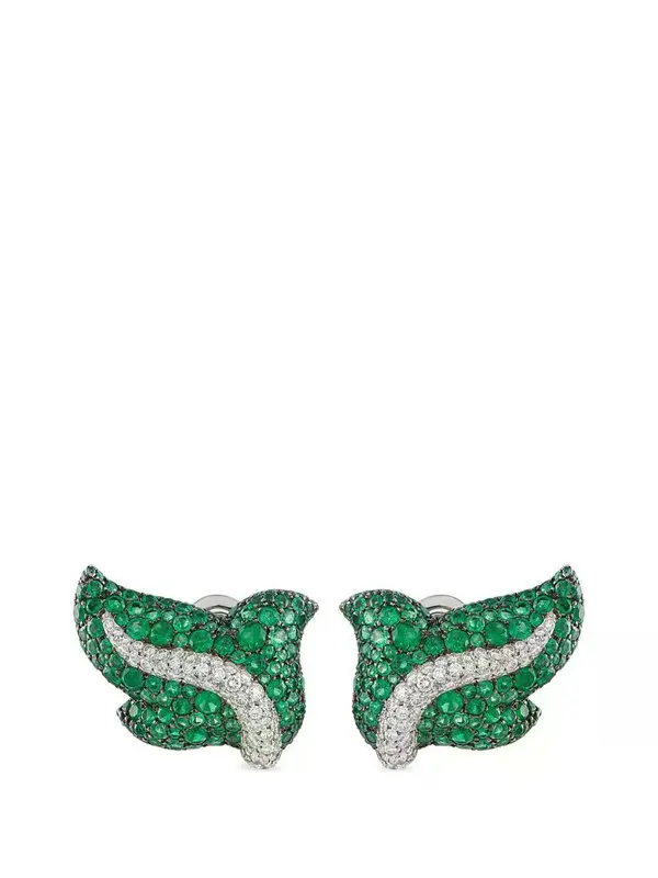 De Grisogono Emerald Diamond Leaf Earrings - Silver