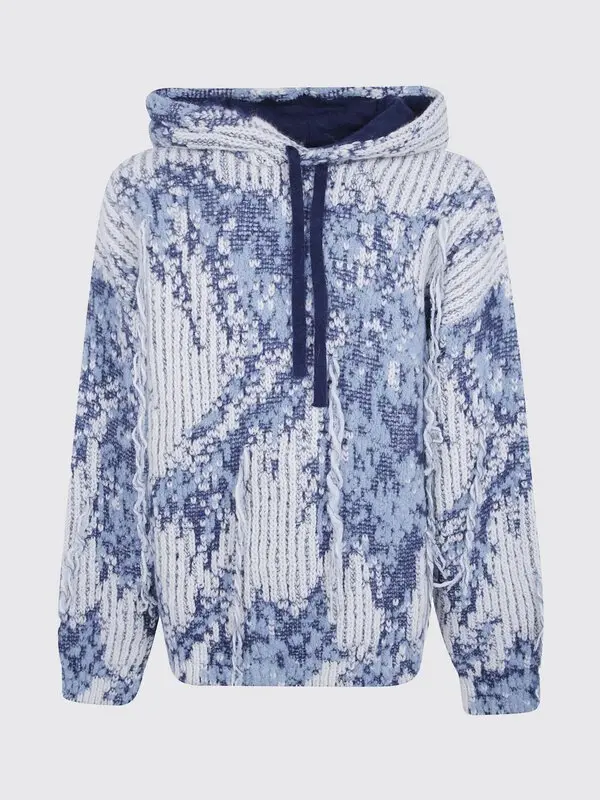 LANEUS Distressed-effect Abstract-print Knit Hoodie In A Wool Blend