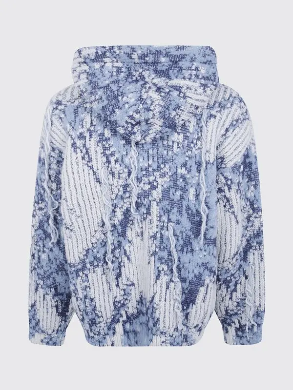 LANEUS Distressed-effect Abstract-print Knit Hoodie In A Wool Blend
