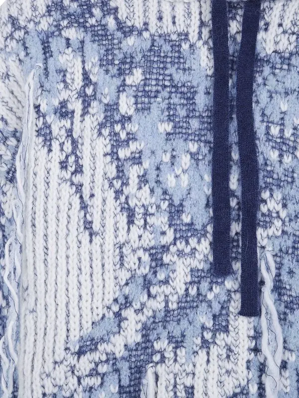 LANEUS Distressed-effect Abstract-print Knit Hoodie In A Wool Blend