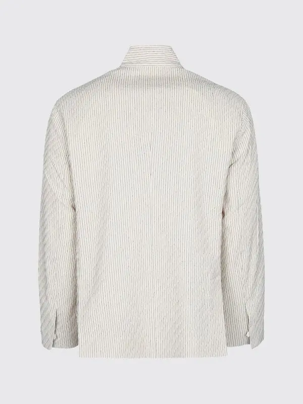 Jacquemus The Palmier Striped Linen Blend Jacket With Mandarin Collar - White