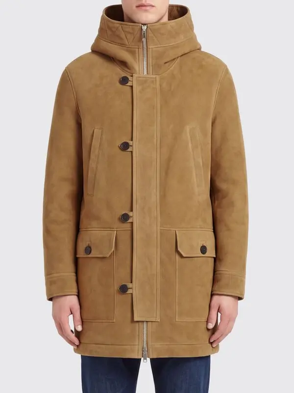 YVES SALOMON Single-breasted Suede Leather Hooded Coat