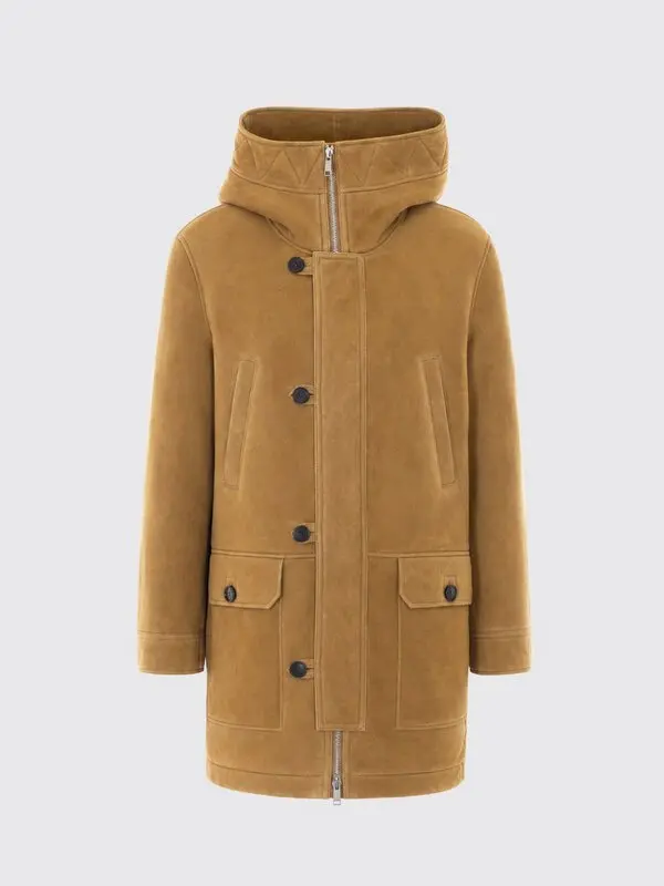 YVES SALOMON Single-breasted Suede Leather Hooded Coat