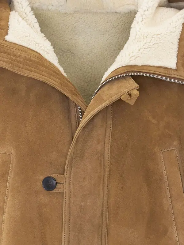 YVES SALOMON Single-breasted Suede Leather Hooded Coat