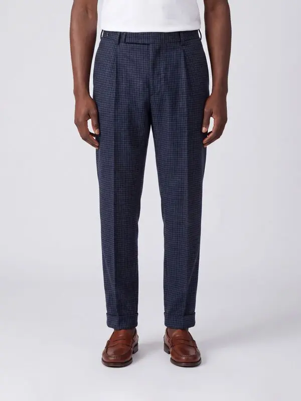 PT TORINO Check Tailored Trousers In Virgin Wool And Cashmere With Pleats