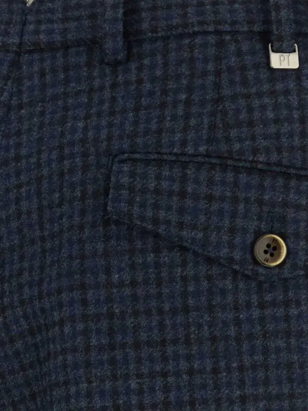PT TORINO Check Tailored Trousers In Virgin Wool And Cashmere With Pleats