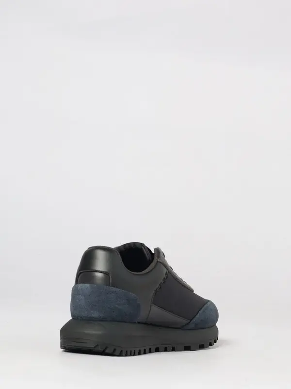 Emporio Armani Bicolour Leather And Mesh Low-top Trainers With Serrated Sole