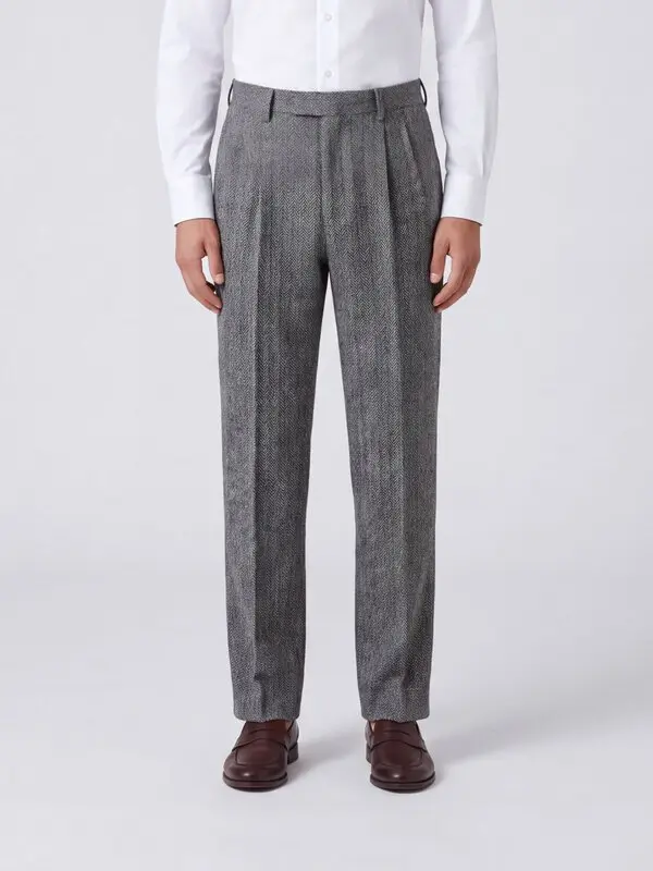 LARDINI Chevron Wool And Silk Blend Tailored Trousers With Pleats