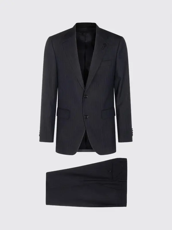 LARDINI Pinstriped Single-breasted Virgin Wool Suit With Notch Lapels