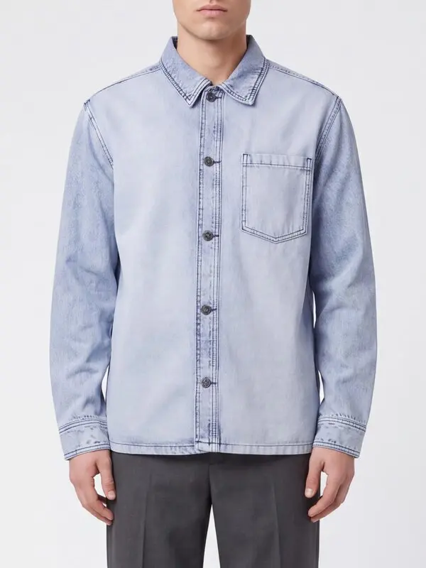 LES DEUX Cotton Denim Shirt With Classic Collar And Patch Pocket