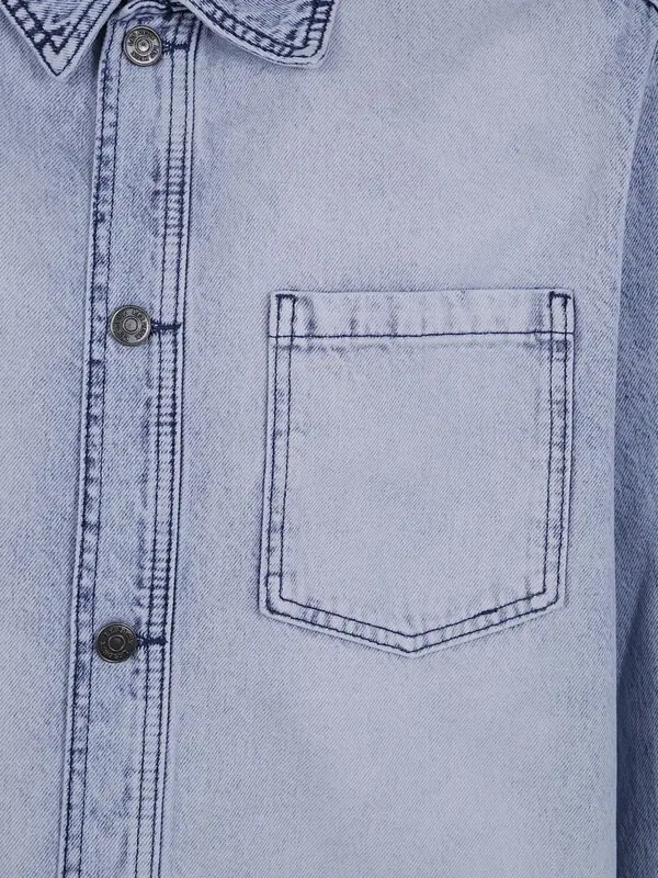 LES DEUX Cotton Denim Shirt With Classic Collar And Patch Pocket