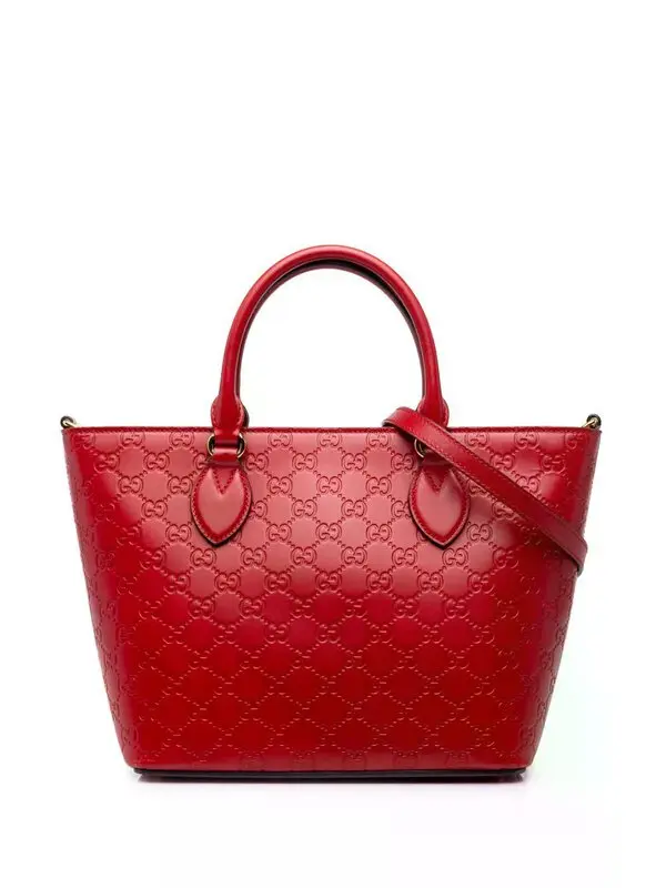 Gucci 2016-2026 Small Guccissima Convertible Tote Satchel - Red
