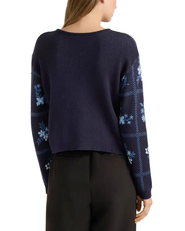 NVLT Patchwork Jacquard Cardigan Sweater - Navy