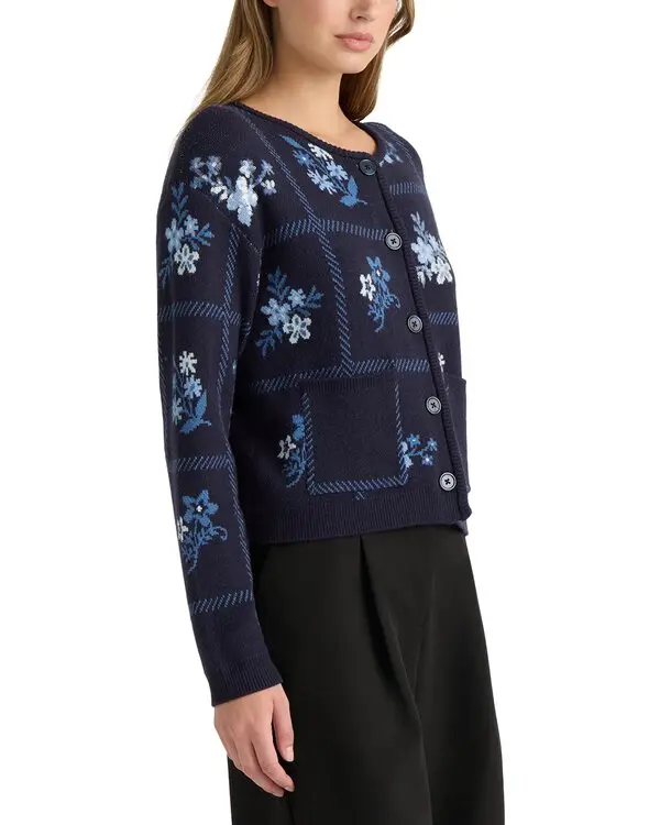 NVLT Patchwork Jacquard Cardigan Sweater - Navy