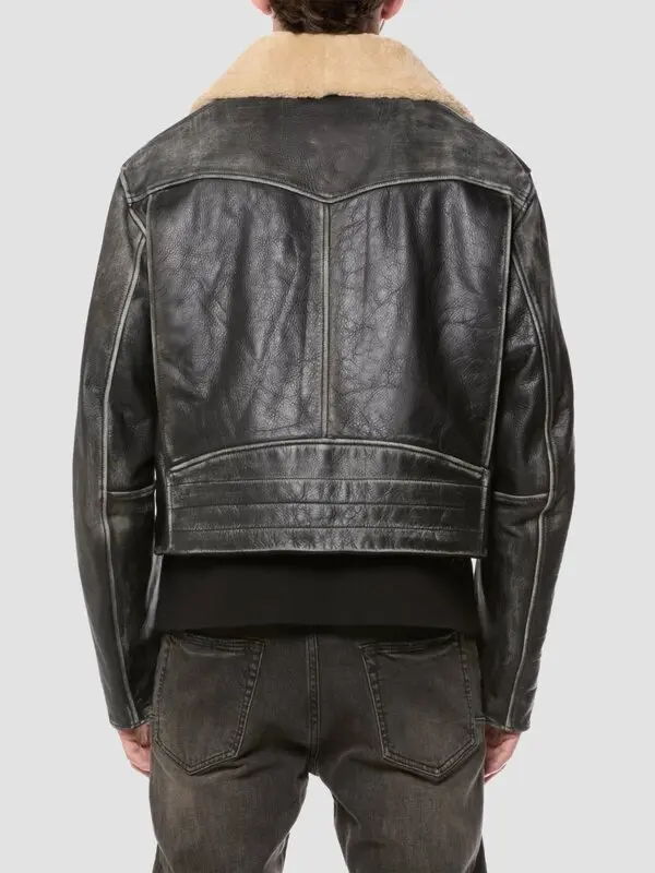 PURPLE BRAND Faux-shearling Collar Leather Moto Jacket