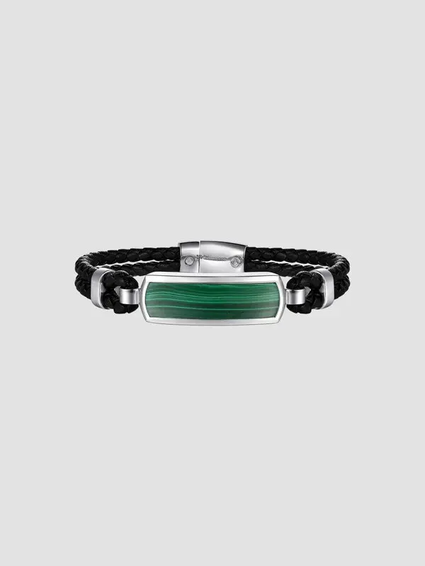 GABRIEL & CO Contemporary Sterling Leather & Malachite Id Bracelet