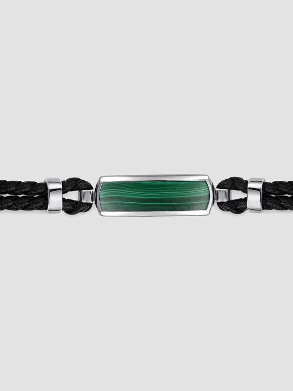 GABRIEL & CO Contemporary Sterling Leather & Malachite Id Bracelet