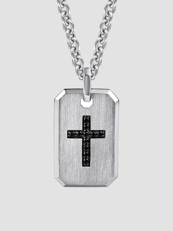 GABRIEL & CO Modern Relics Sterling & Black Spinel Cross Dog Tag Pendant