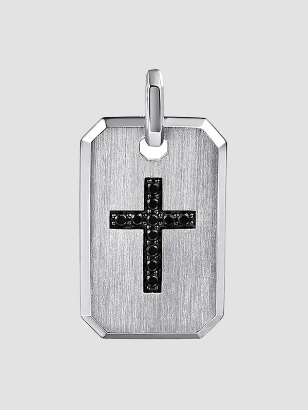 GABRIEL & CO Modern Relics Sterling & Black Spinel Cross Dog Tag Pendant
