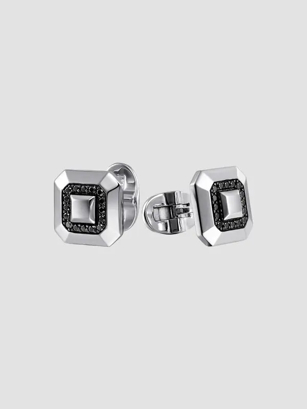 GABRIEL & CO Geo Sterling & Black Spinel Octagon Cufflinks