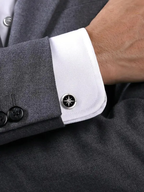 GABRIEL & CO Polaris Sterling Black Onyx & 0.09 Tcw Diamond Compass Cufflinks