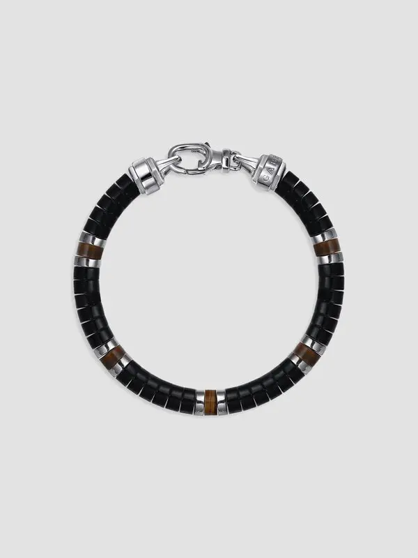 GABRIEL & CO Contemporary Sterling Onyx & Tiger's Eye Beaded Bracelet